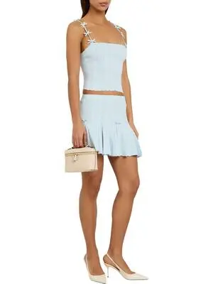 LoveShackFancy Garrett Cropped Pointelle-knit Top - Light Blue