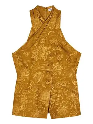 Veronica Beard Pacey Floral-jacquard Satin Top - Gold