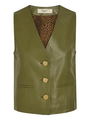 SKIIM V-neck Leather Waistcoat - Green