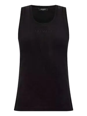 Balmain Logo-embroidered Ribbed Tank Top - Black