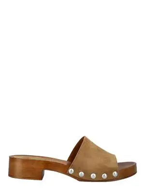 SUMMERY COPENHAGEN Suede Mules With Stud Detail - Neutrals