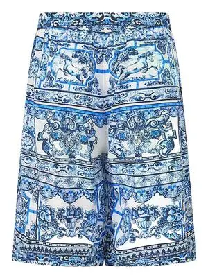 Camilla Printed Elastic Waist Shorts - Blue