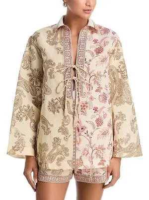 Hemant & Nandita Drop Shoulder Collared Tunic With Lace Up Detail - Multi