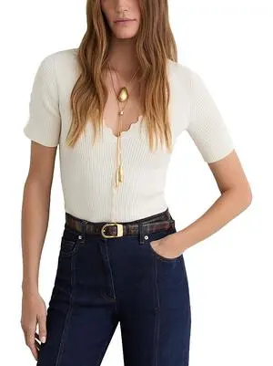REISS Marcy Scalloped Edge Top - Ivory