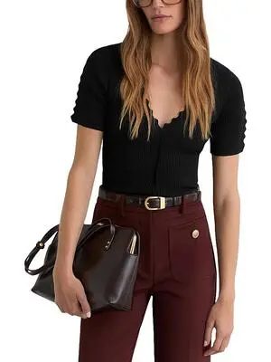 REISS Reiss Marcy Scalloped Edge Top Black