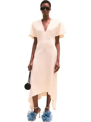 Stella McCartney Satin V-neck Midi Dress - Yellow