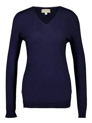 120% Lino Cashmere V-neck Sweater - Blue