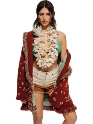 Alanui Bandana Jacquard Cashmere Cardigan - Red