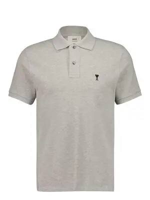 AMI Paris Heather Ash Grey Contrasted Ami De Coeur  Polo Shirt Grey