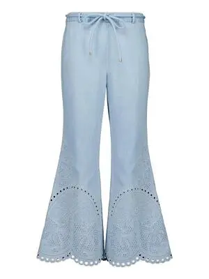 Zimmermann Ice Storm Daylight Cropped Cotton Flared Trousers - Blue