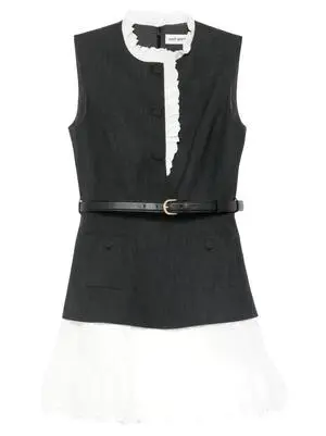 SELF-PORTRAIT Belted Mini Dress - Grey