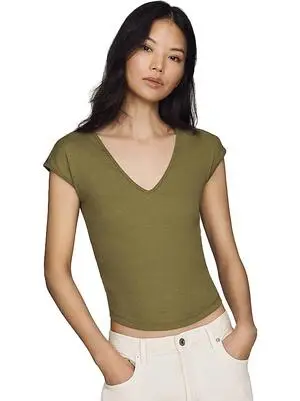 Maeve Maeve Betty V-Neck Baby Muscle T-Shirt Olive