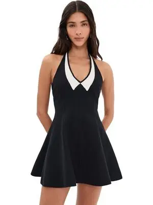 FLEUR DU MAL Sofia Collared Flare Dress - Black/ivory