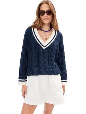 LE BOP Marley V-neck Cable Knit Sweater - Midnight Multi