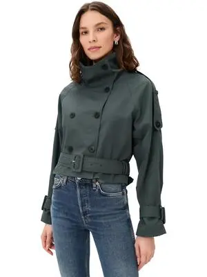 Lioness Blanc Cropped Trench Coat - Olive