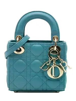 Dior 2022 Micro Lambskin Cannage Lady Dior Satchel Blue