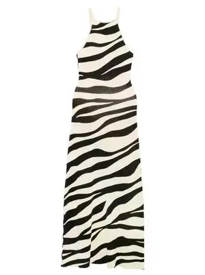 Sandro Maxi Zebra-print Knitted Dress - Neutrals