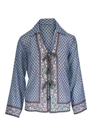 Veronica Beard Printed Tie-neck Blouse - Blue