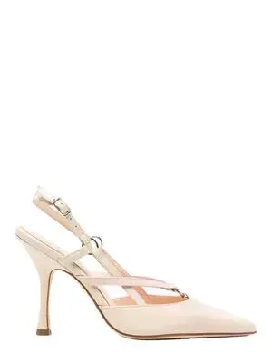ANNA F. Pointed-Toe Strap Heeled Pumps Neutrals