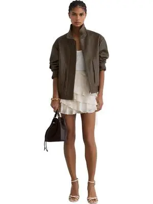 REISS Cameron Jacquard Ruffled Mini Skort - Cream