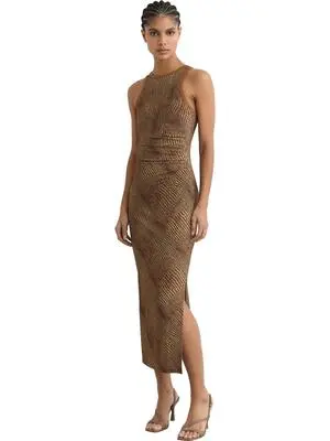 REISS Lola Snake-print Racer Midi Dress - Brown