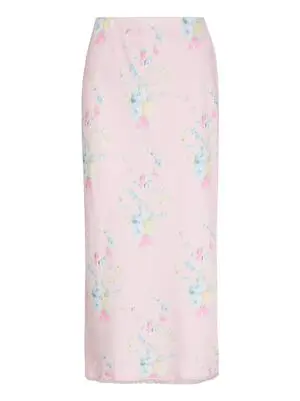 LoveShackFancy Floral-print Satin Midi Slip Skirt - Pink