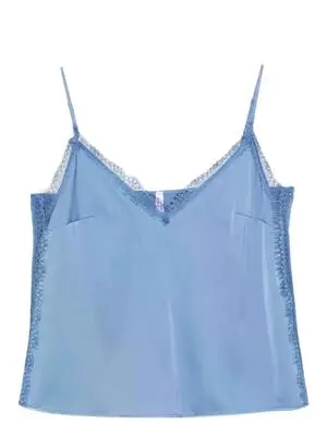Imperial Lace-detail V-neck Top - Blue