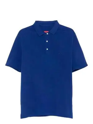 Isaia Embroidered Button Polo Shirt - Blue