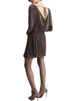 Saint Laurent Elasticated Long-Sleeve Midi Dress Brown