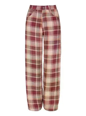 MARBELL Courtney Patterned Linen Trousers - Red