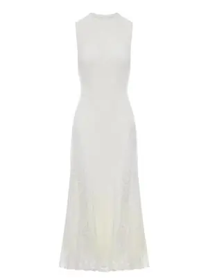 Self-Portrait Knit Lace Insert Midi Dress In White | Editorialist