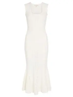 LoveShackFancy Tayleen Pointelle-Knit Midi Dress White