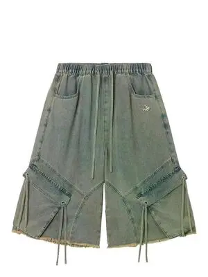 Izzue Drawstring Frayed Shorts - Blue