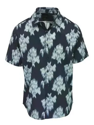 Vince Floral-print Short-sleeve Button-down Cotton Shirt - Blue