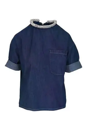 TWP Collared Embellished Blouse - Blue