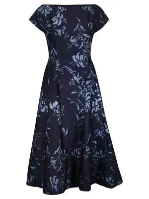 Lela Rose Floral Pattern A-line Midi Dress - Blue