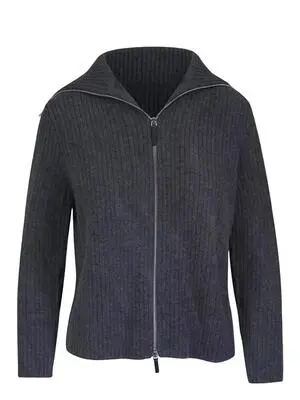 Lafayette 148 New York Ribbed Zip Cardigan - Grey