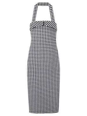 Posse Chiara Checked Halterneck Midi Dress - Black