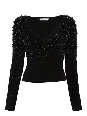 Max Mara Beaded V-neck Sweater - Black