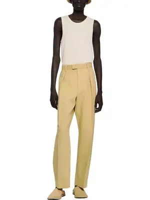Sandro Wide Pleated Cotton-linen Trousers - Neutrals