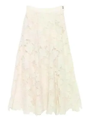 Sandro A-line Floral Embroidered Midi Skirt - Neutrals