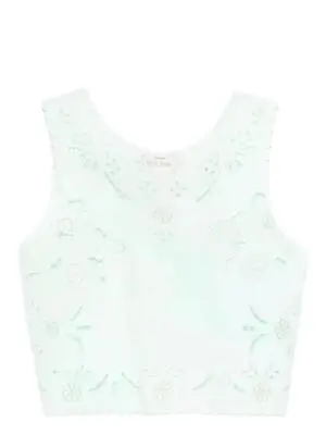 FORTE_FORTE Floral Scalloped Top - Green