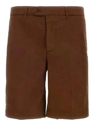 TELA GENOVA Belt-loops Linen Shorts - Brown