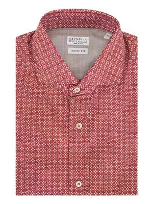 Brunello Cucinelli Geometric-patternbutton-down Cotton Shirt - Red