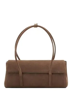 Mango Suede Shoulder Bag - Medium Brown