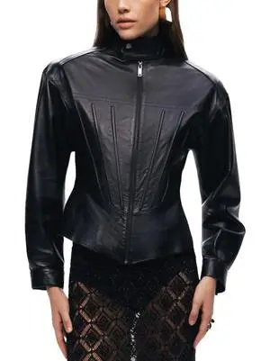 NOCTURNE Fitted Zip-front Leather Jacket - Black