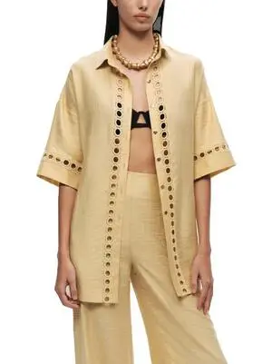 NOCTURNE Belted Eyelet Detail Short-Sleeve Jacket