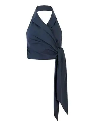 Rosie Assoulin Halter Tie Top - Blue