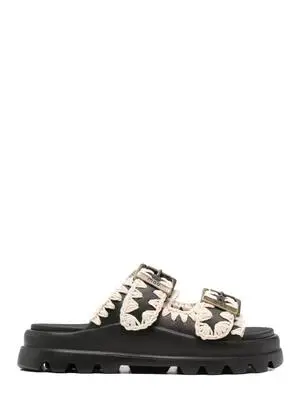 Mou Buckle-strap Crochet-detail Sandals - Black