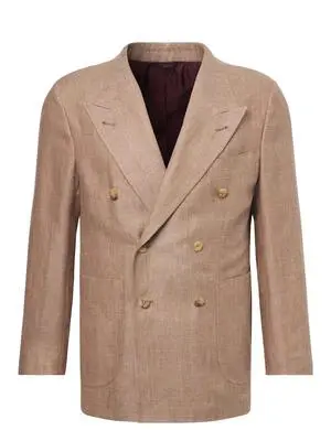 Rubinacci Herringbone Linen And Wool Blazer - Beige